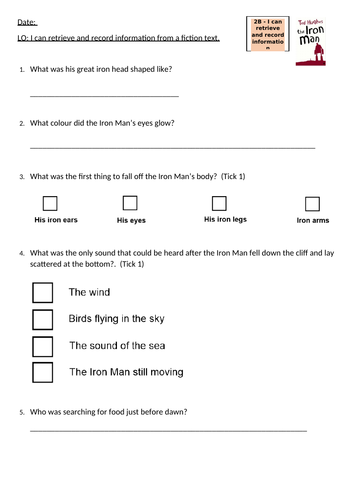 The Iron Man Reading Comprehension Retrieval Activity | Teaching Resources