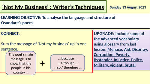 Not My Business - Niyi Osundare - 4 lessons | Teaching Resources