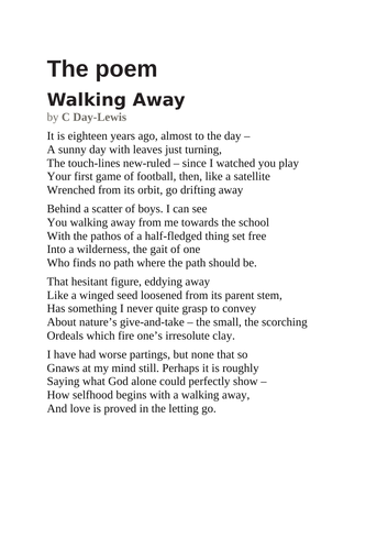 Walking Away - Cecil Day-Lewis - Written analysis lesson based on GCSE ...