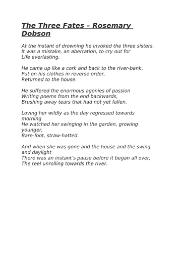 The Three Fates - Rosemary Dobson - 3 lessons leading to written ...