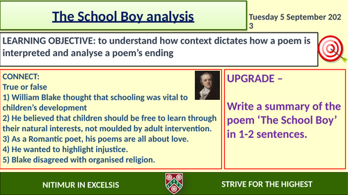 The School Boy - William Blake Analysis - 2 lessons | Teaching Resources