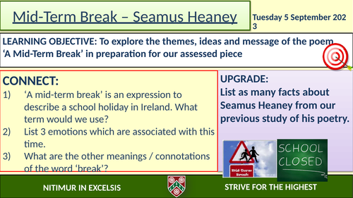 Mid-term break - Seamus Heaney - analytical writing using GCSE style ...