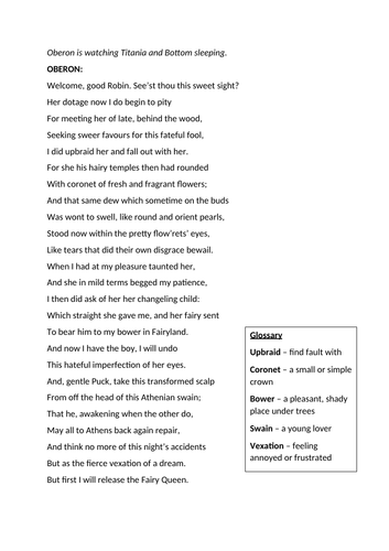 A Midsummer's Nights Dream SOW - 16 Lessons building to descriptive ...