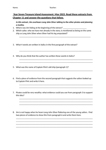 Treasure Island - Year 7 SOW - 16 lessons | Teaching Resources