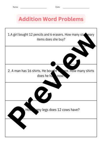 1st Grade Addition Word Problems Math Worksheets for kindergarten ...