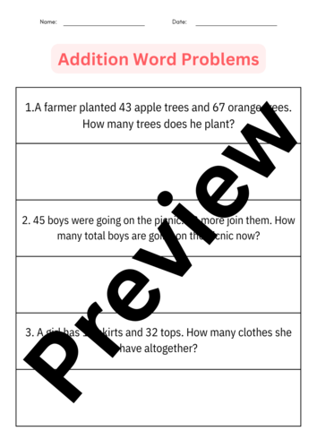 1st Grade Addition Word Problems Math Worksheets for kindergarten ...