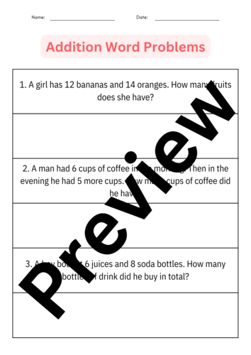 1st Grade Addition Word Problems Math Worksheets for kindergarten ...