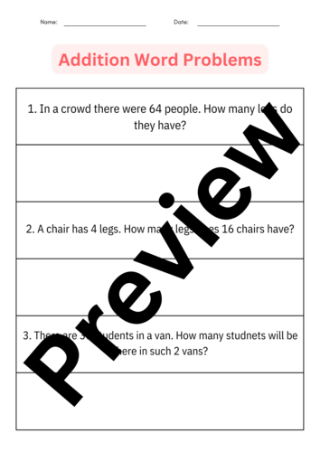 1st Grade Addition Word Problems Math Worksheets for kindergarten ...