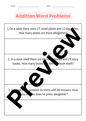 1st Grade Addition Word Problems Math Worksheets for kindergarten ...
