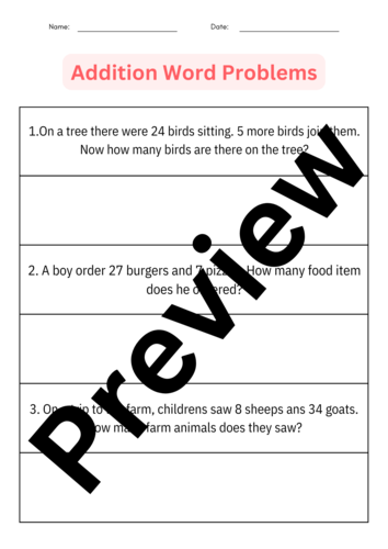 1st Grade Addition Word Problems Math Worksheets for kindergarten ...