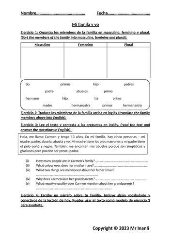 Mi familia y yo worksheet | Teaching Resources