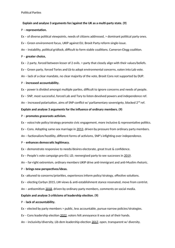 AQA Government & Politics A-Level Essay Plans | Teaching Resources