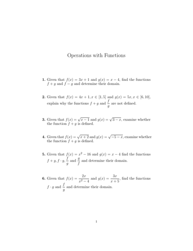 Operations with Functions Worksheet (with solutions) | Teaching Resources