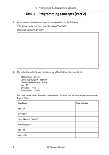 iGCSE Computer Science - Unit 8 Programming - 8.1 Programming Concepts ... iGCSE Computer Science - Unit 8 Programming - 8.1 Programming Concepts ...