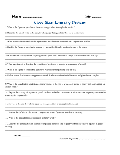 Literary techniques Quiz | Teaching Resources Literary techniques Quiz | Teaching Resources