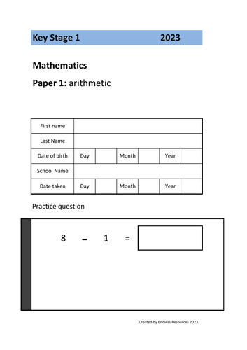 5 different copies of Paper 1 Key Stage 1 Maths SATs based on 2023 ...