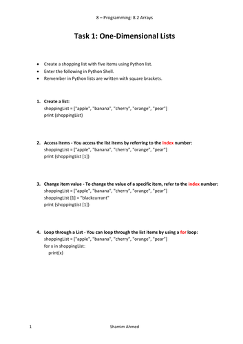 Igcse Computer Science Unit 8 Programming 8 2 Arrays Teaching