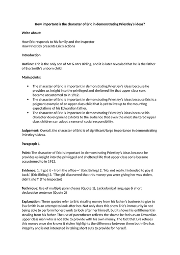 An Inspector Calls Essay Plans GCSE English Literature (Characters and ...