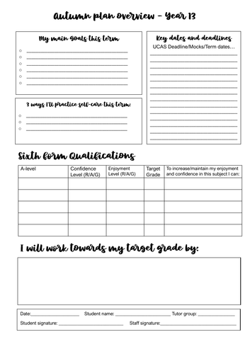 Free Year 13 A-level Action plan - Organisational aid | Teaching Resources