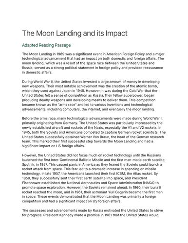Leaving Cert History - The Moon landing sample answer worksheet ...