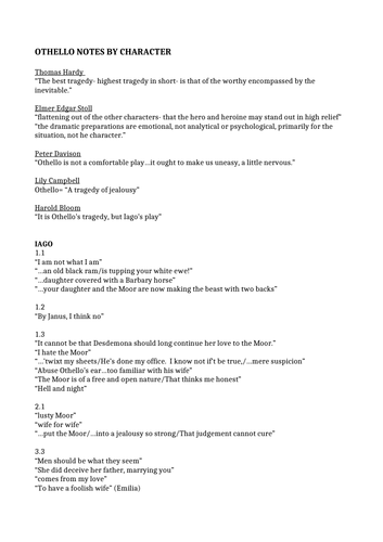 A-Level AQA English - Othello Quotes | Teaching Resources