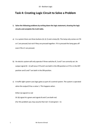 Igcse Computer Science Unit 10 Boolean Logic Teaching Resources