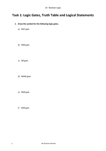 Igcse Computer Science Unit 10 Boolean Logic Teaching Resources