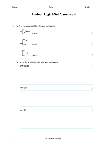 iGCSE Computer Science - Unit 10 Boolean Logic Mini Assessment ... iGCSE Computer Science - Unit 10 Boolean Logic Mini Assessment ...