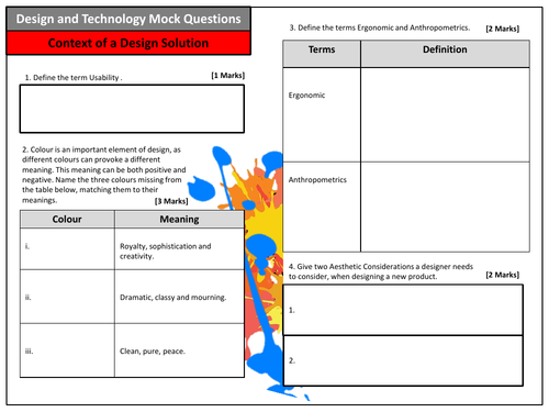 Design Technology Mock Questions - Usability | Teaching Resources