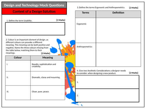 Design Technology Mock Questions - Usability | Teaching Resources