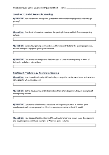 IT/Computing BTEC Level 3 - Unit 8 - Computer Games Development (Learning Aim A) | Teaching ...