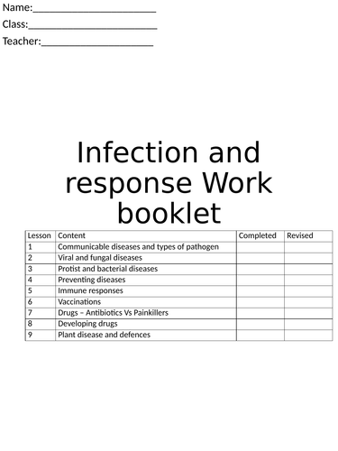 Infection and response work booklet AQA GCSE combined science - Biology ...