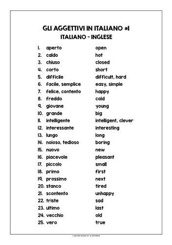 ITALIAN ADJECTIVES LIST FREEBIE #1 | Teaching Resources