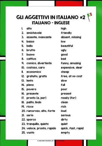 ITALIAN ADJECTIVES LIST FREEBIE #2 | Teaching Resources