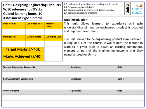 2023-24 NEW SPEC WJEC LEVEL 1/2 ENGINEERING UNIT 2 | Teaching Resources