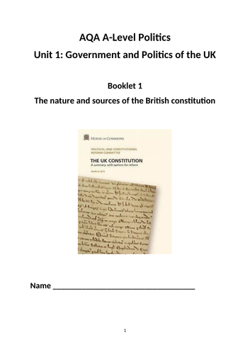 UK Politics - UK Constitution workbook | Teaching Resources