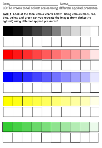 3 COLOUR Tonal / Blending Pencil Crayon or Water Colour Worksheets for ...