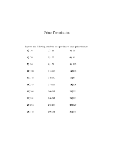 Prime Factorisation Worksheet (with solutions) | Teaching Resources Prime Factorisation Worksheet (with solutions) | Teaching Resources