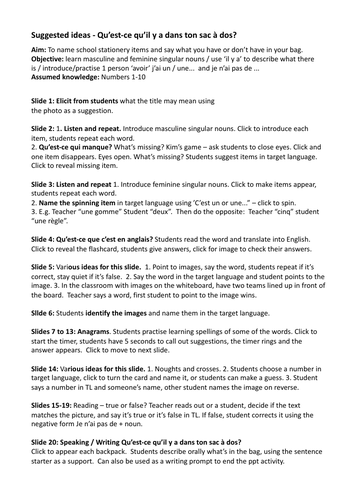 French School Supplies Vocabulary | Teaching Resources