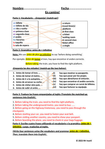GCSE Spanish Transport En camino! Worksheet (with answers) | Teaching ...