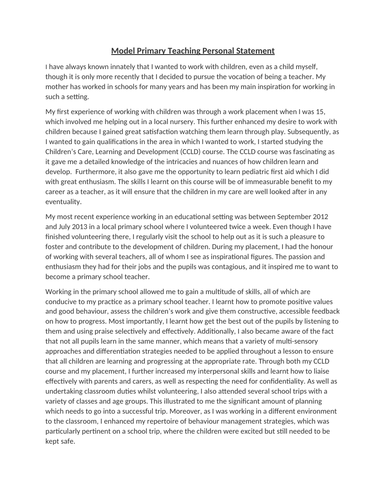 Model UCAS Student Primary Teaching Personal Statement | Teaching Resources