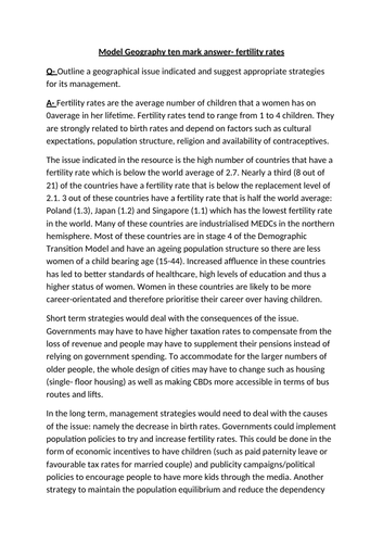 A Level Geography 10 Mark Question Model Answer | Teaching Resources