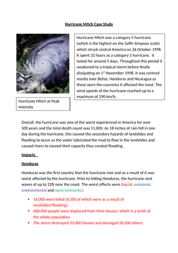 A Level Hurricane Mitch Case Study Revision Notes | Teaching Resources