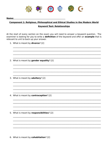 EDUQAS Routes A- Issues of Relationships Unit, Christianity/Islam ...