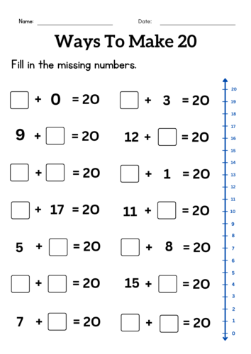 Ways to make the number 20 - ways to make 20 activity worksheet ...