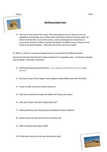 Moses and the Exodus - 'The Prince of Egypt' (1998) | Teaching Resources