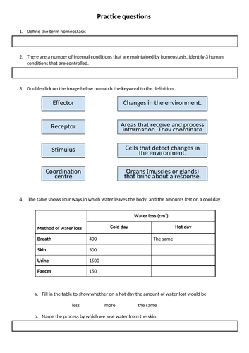 AQA GCSE Biology B5 Introduction to Homeostasis | Teaching Resources
