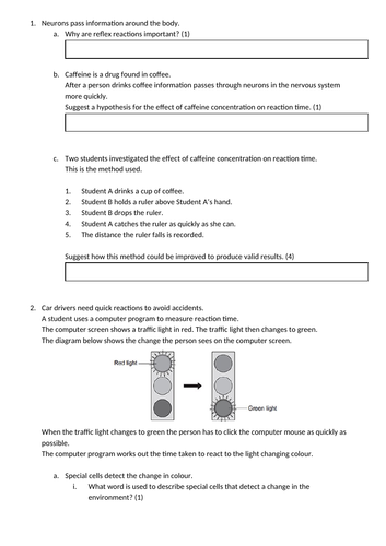 AQA GCSE Biology B5 RP7 reaction time | Teaching Resources