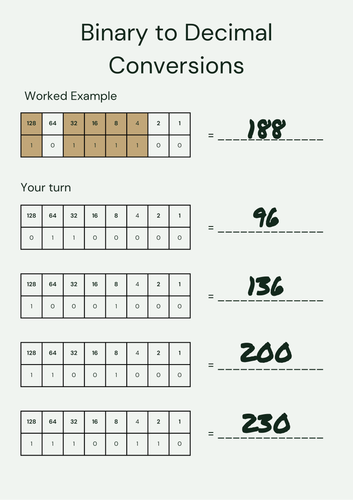 Binary-to-Decimal Worksheet pack | Teaching Resources