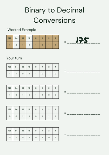 Binary-to-Decimal Worksheet pack | Teaching Resources